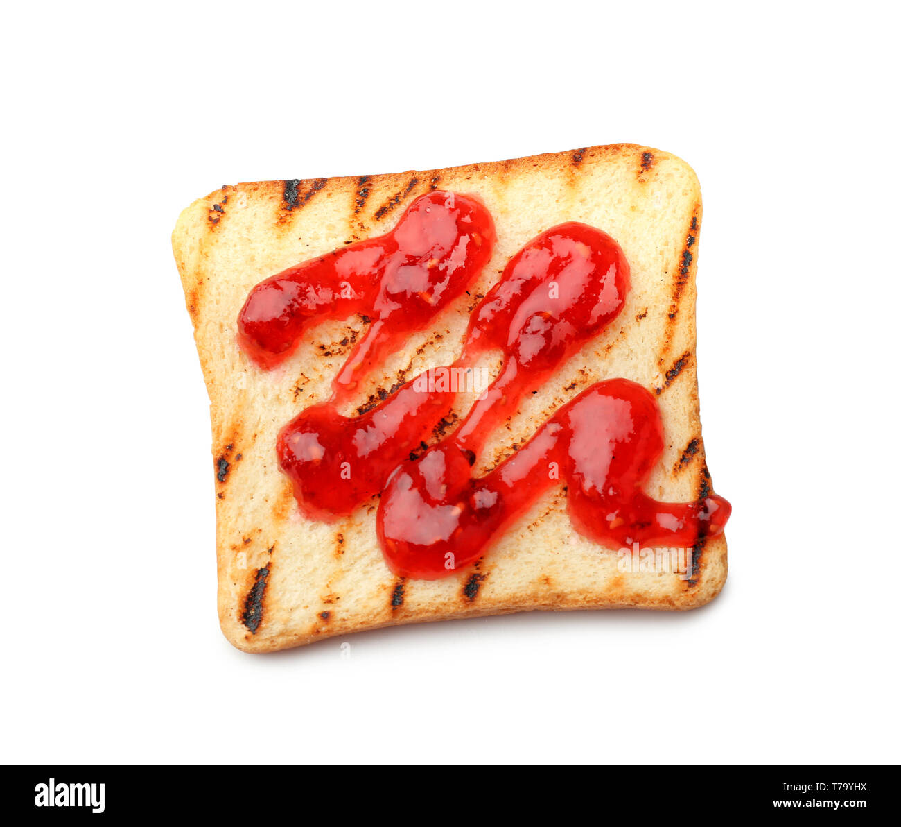 Toasted bread with jam on white background Stock Photo - Alamy