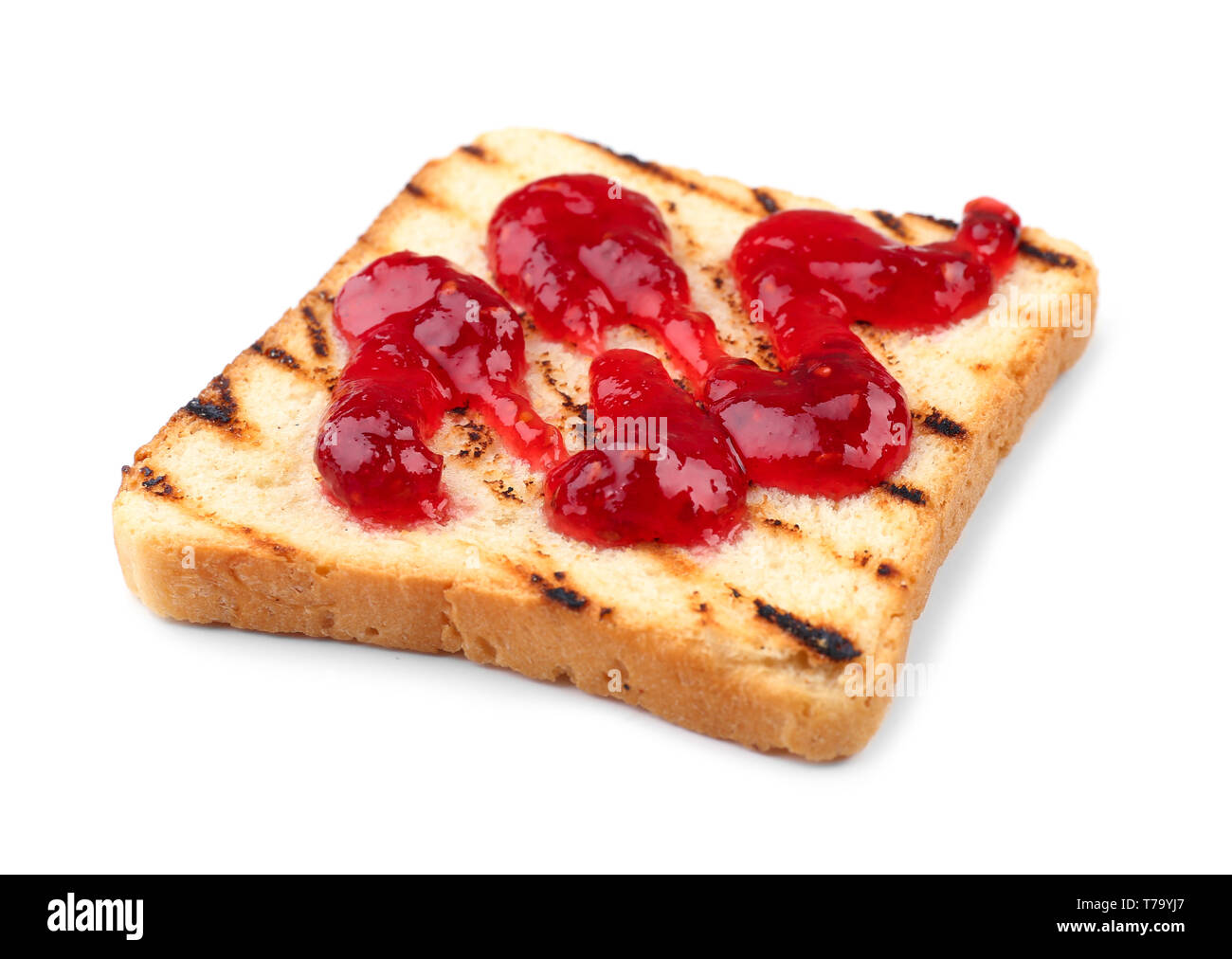 Toasted bread with jam on white background Stock Photo - Alamy
