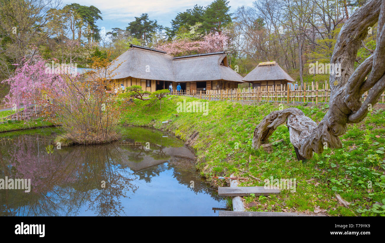 Kitakami, Japan - April 22 2018: Michinoku Folklore Village is a ...