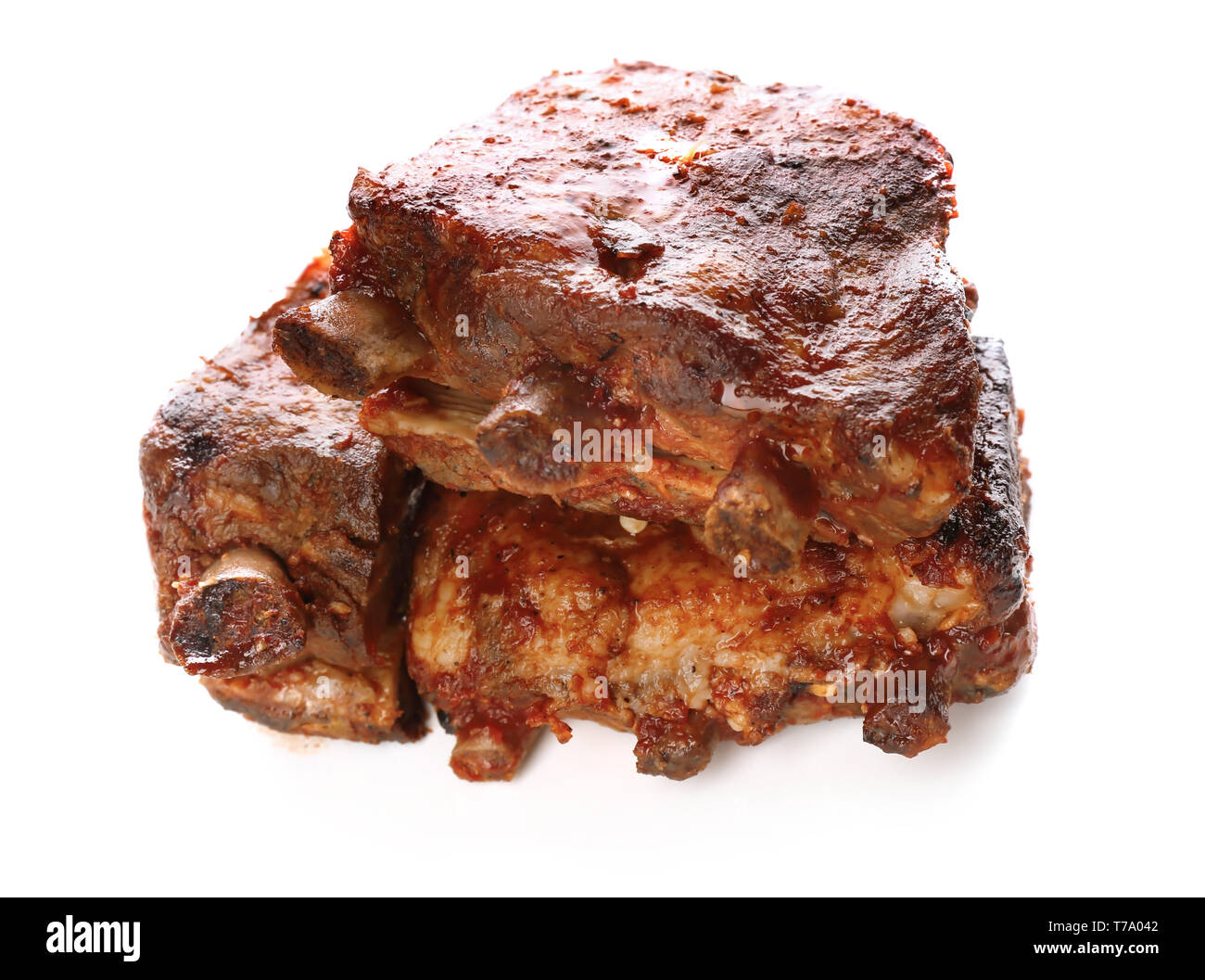 Delicious grilled ribs on white background Stock Photo - Alamy