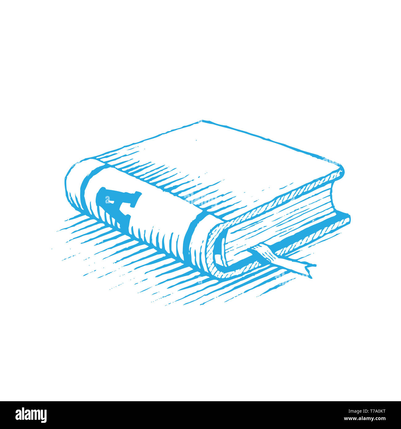 Vectorized Ink Drawing of a Blue Book isolated on a White Background ...