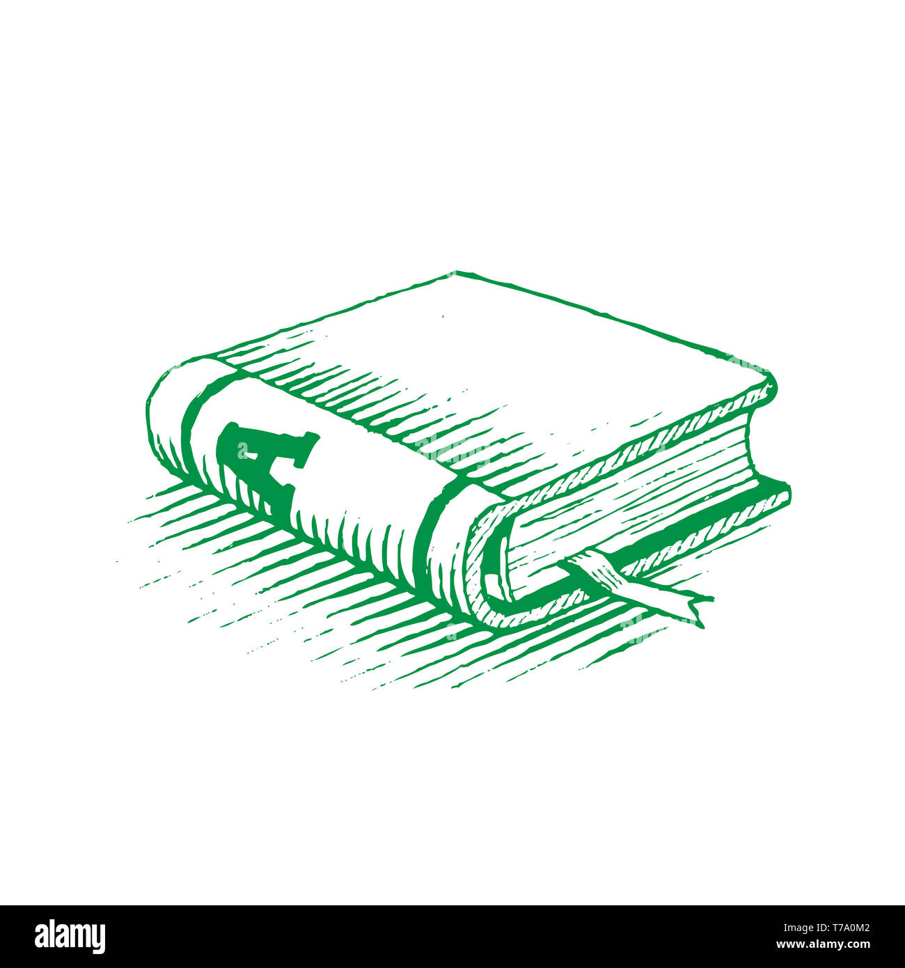 Vectorized Ink Drawing of a Green Book isolated on a White Background ...