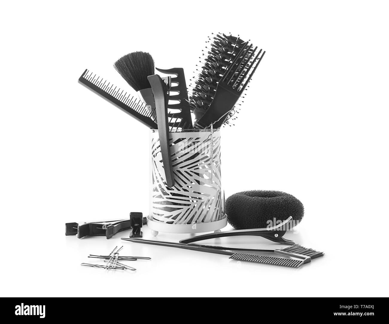 Professional hairdresser's set on white background Stock Photo - Alamy