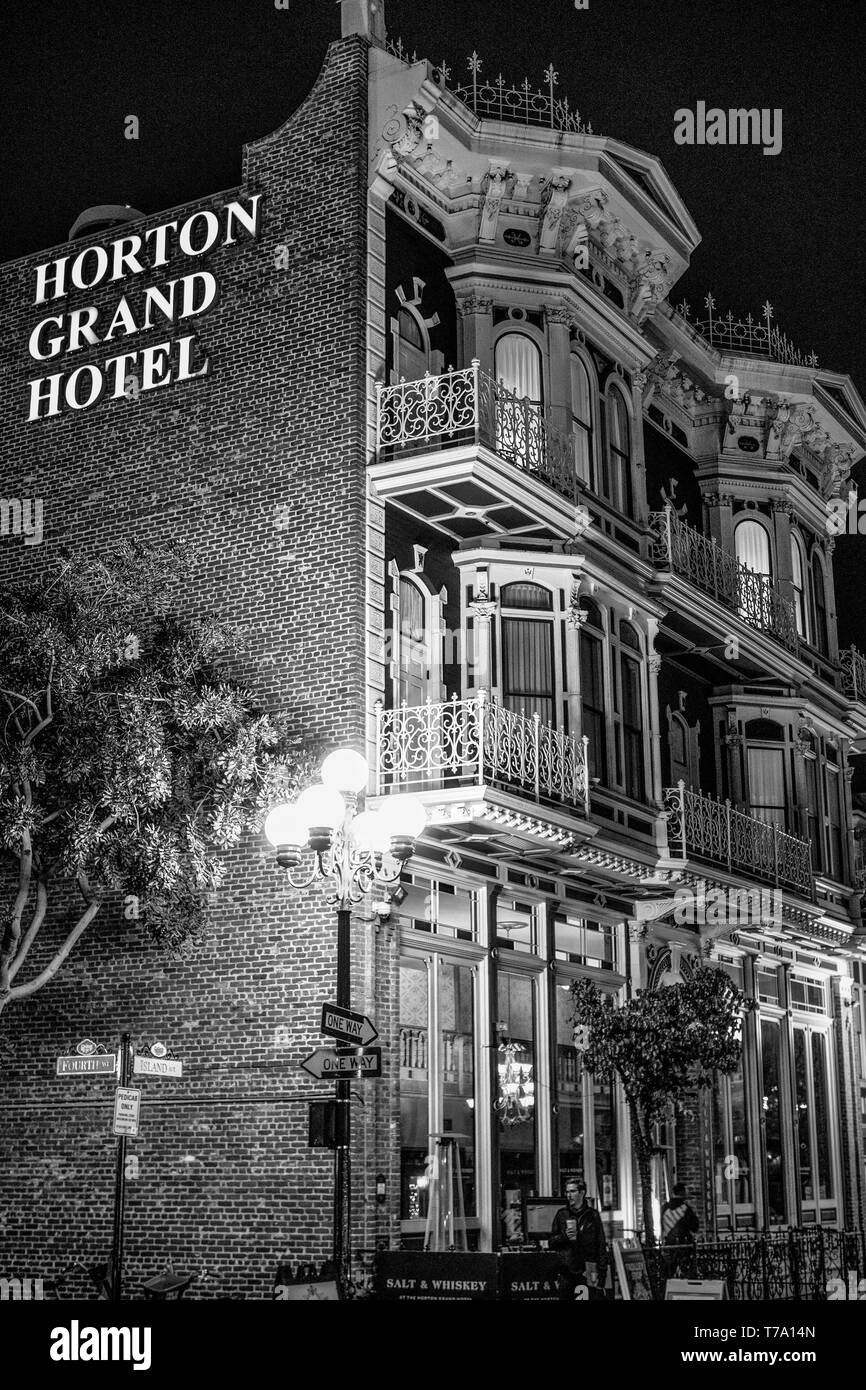Horton Grand Hotel at historic Gaslamp Quarter San Diego by night ...