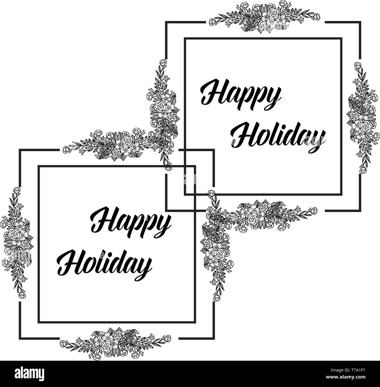 Vector illustration design happy holiday with flower frame hand drawn ...