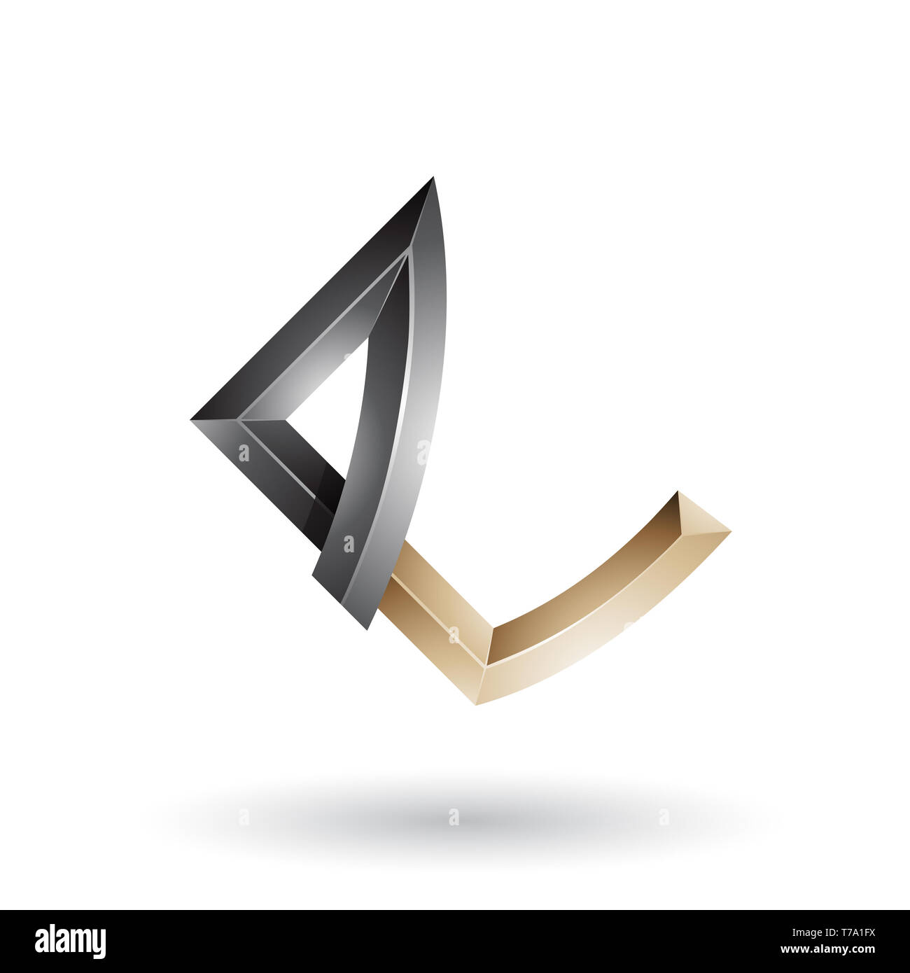 Vector Illustration of Black and Beige Embossed Letter E with Bended ...