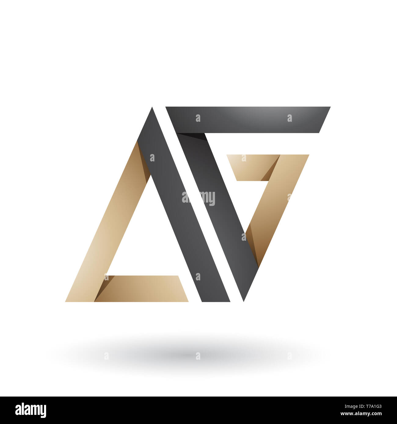 Vector Illustration of Black and Beige Folded Triangle Letters A and G ...