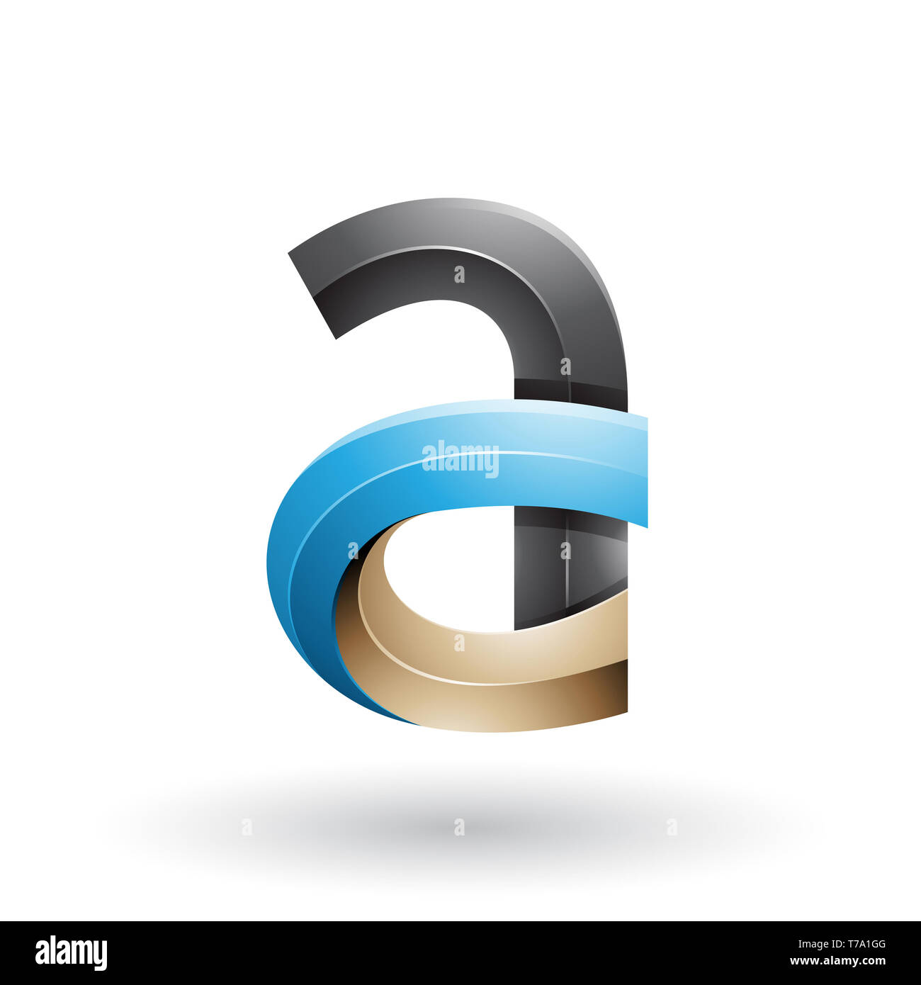 Vector Illustration of Black and Blue 3d Bold Curvy Letter A isolated ...