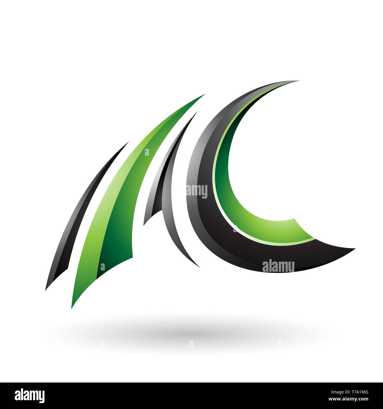 Vector Illustration of Black and Green Glossy Flying Letter A and C ...