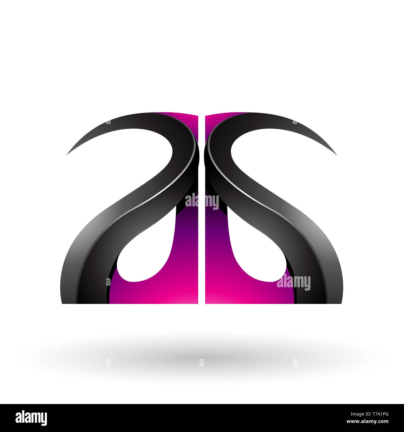 Vector Illustration of Black and Magenta Glossy Curvy Embossed Letters ...