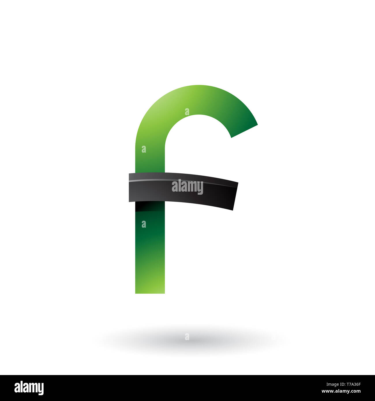 Vector Illustration of Green and Black Bold Curvy Letter F isolated on ...