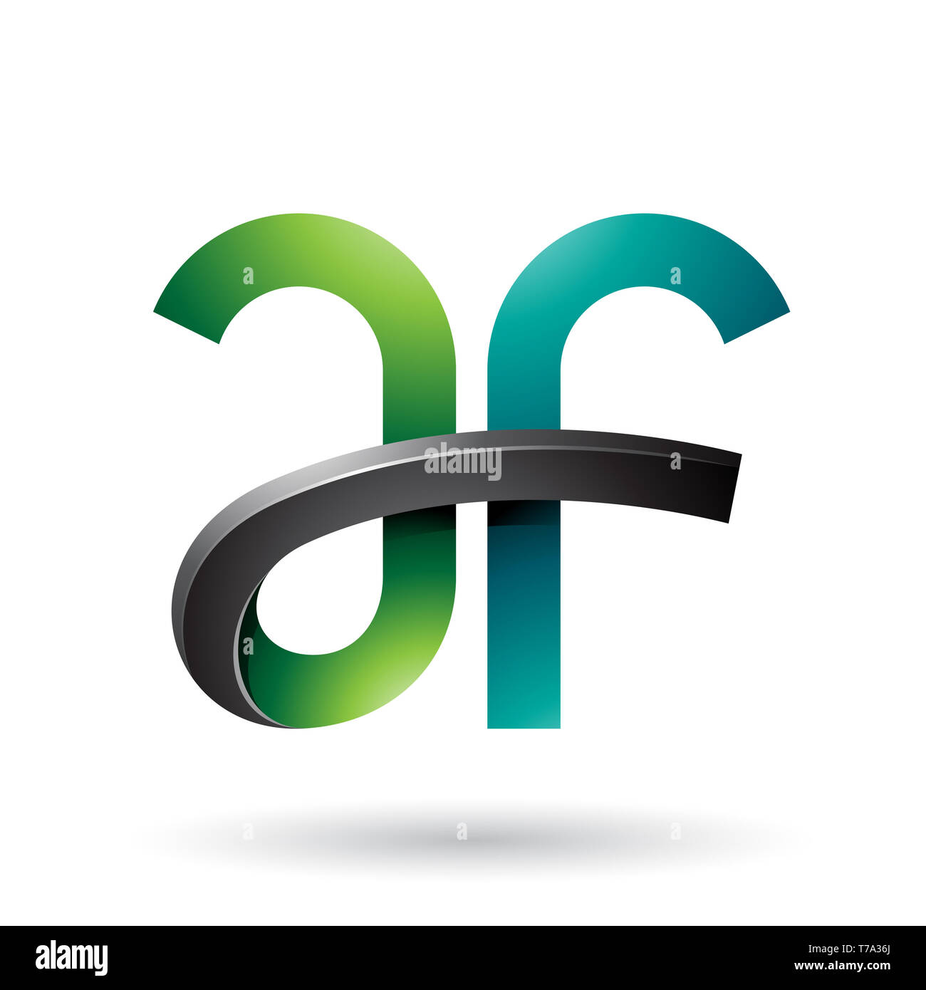Vector Illustration of Green and Black Bold Curvy Letters A and F ...