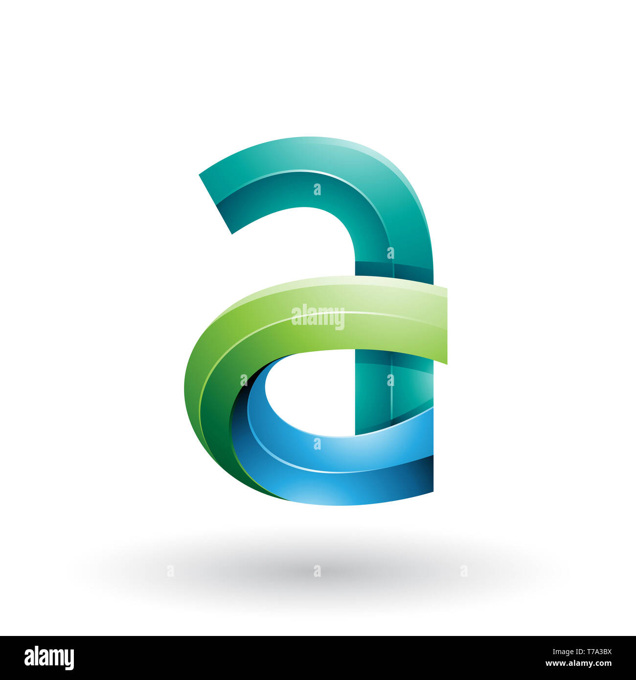 Vector Illustration of Green and Blue 3d Bold Curvy Letter A isolated ...