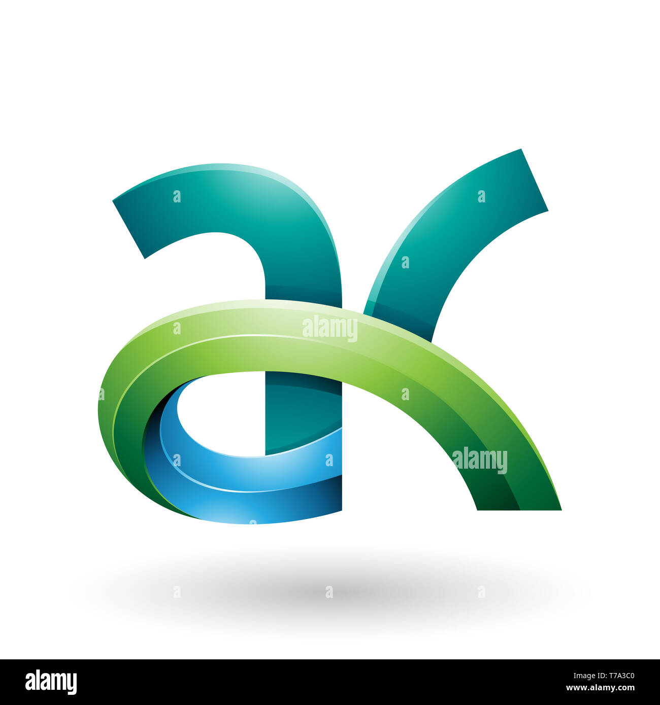 Vector Illustration of Green and Blue 3d Bold Curvy Letter A and K ...