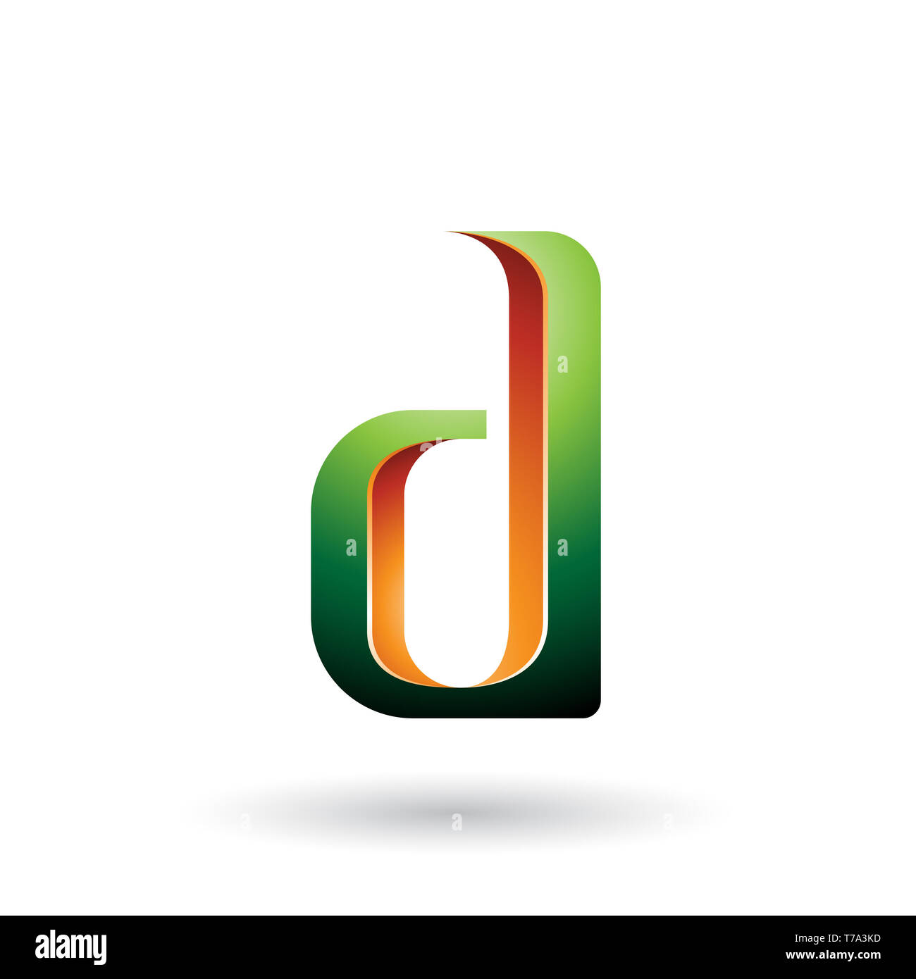 Vector Illustration of Green and Orange Shaded Letter D isolated on a ...
