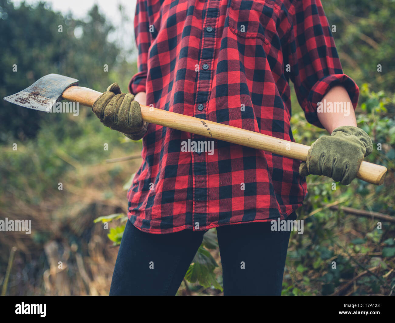 Woman Chopping Wood Axe High Resolution Stock Photography and Images ...