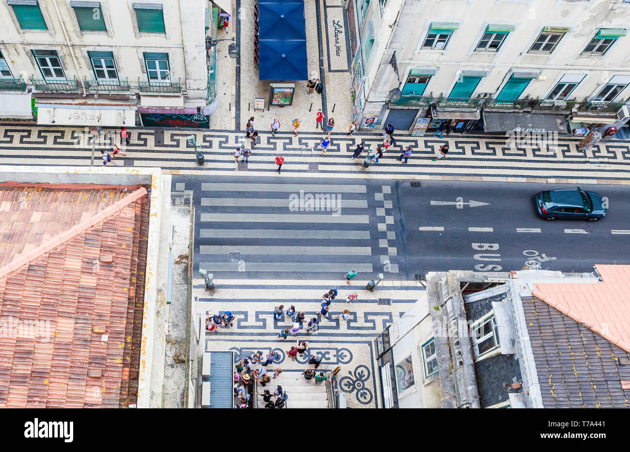 Vertical view from the Elevador de Santa Justa, historical lift, Lisbon ...