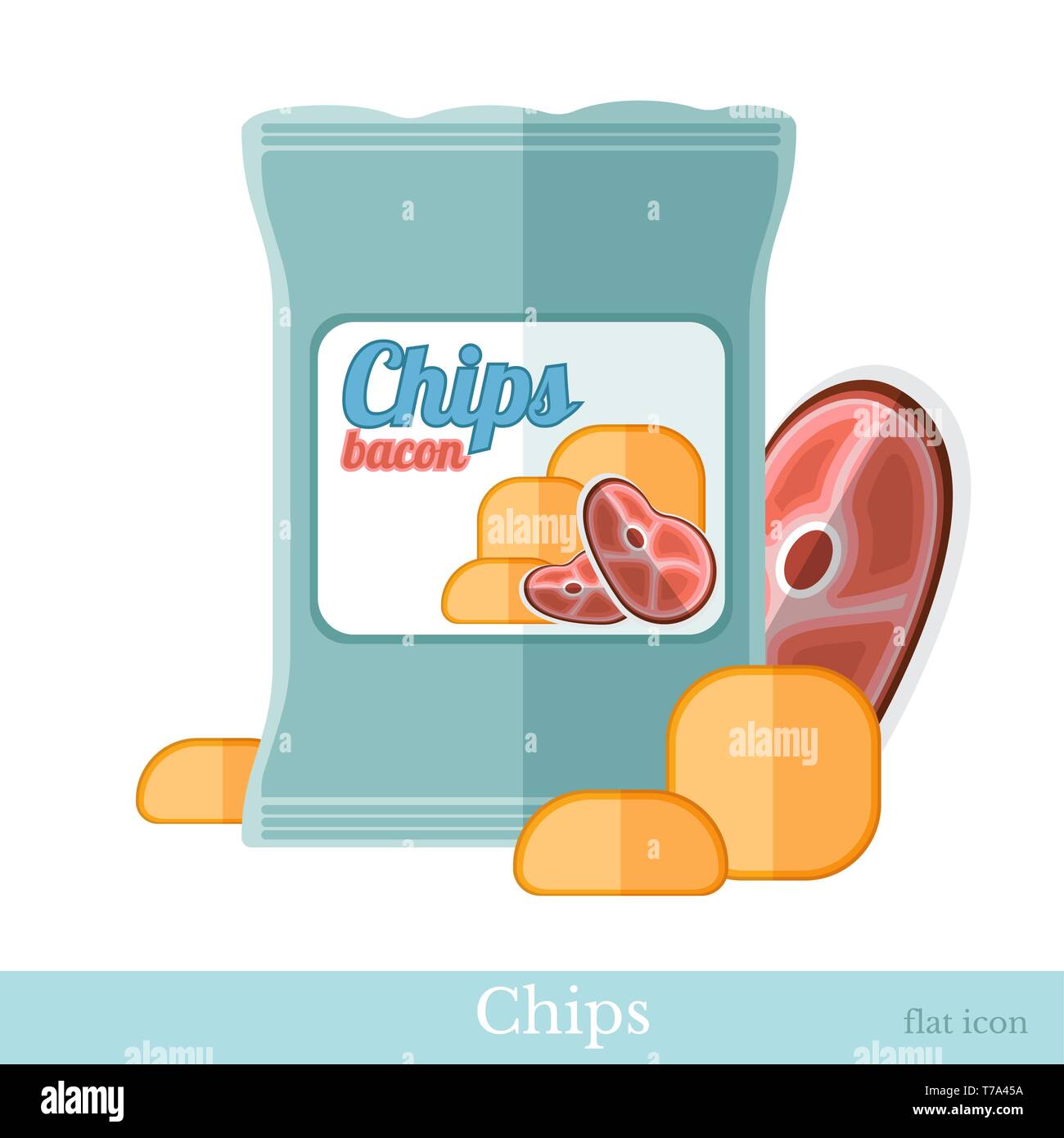Flat icon pack of potato chips with bacon, snack on white Stock Vector ...