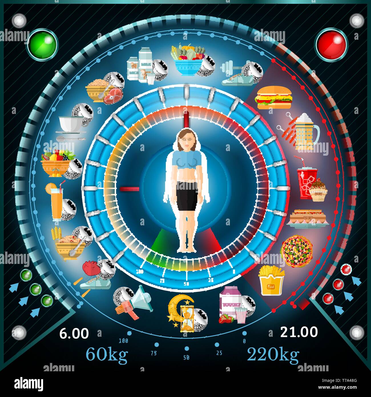 Interactive weight loss infographic. Regime of day with useful and ...