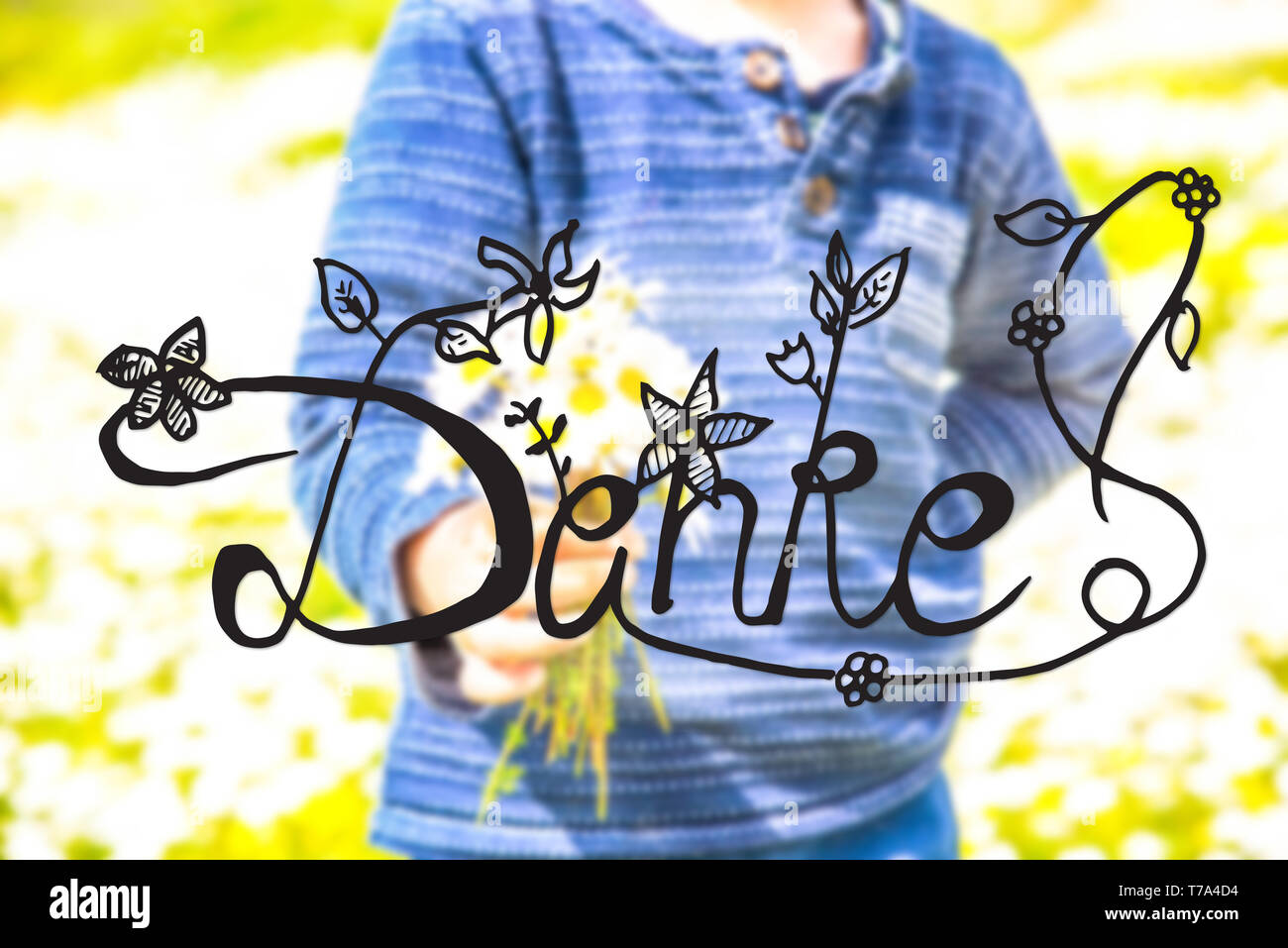 German Calligraphy Danke Means Thank You. Cute Little Kid Is Holding A ...