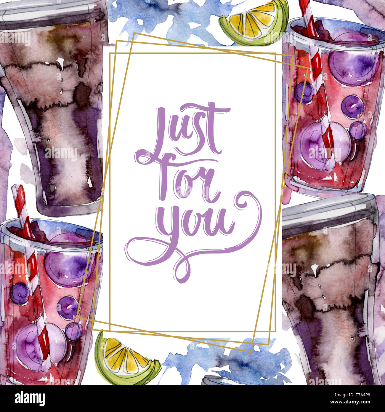 Fresh and cold soft drinks. Watercolor background illustration set ...