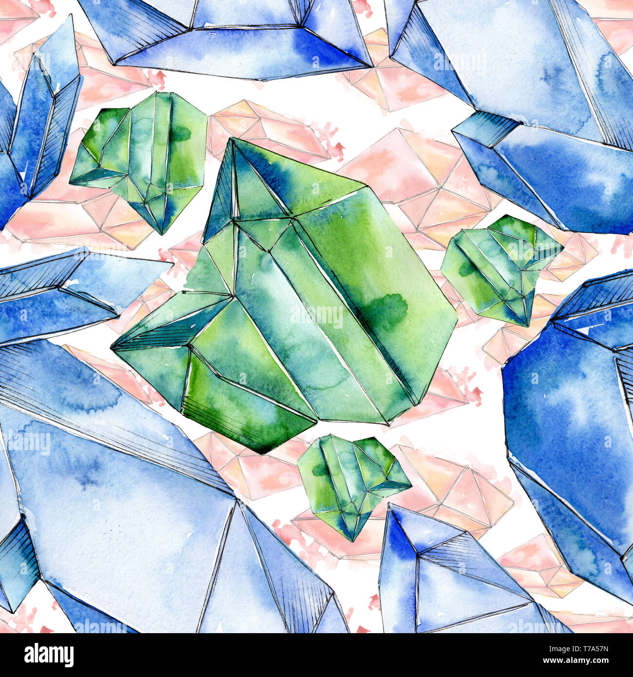 Colorful diamond rock jewelry minerals. Watercolor crystal stone ...
