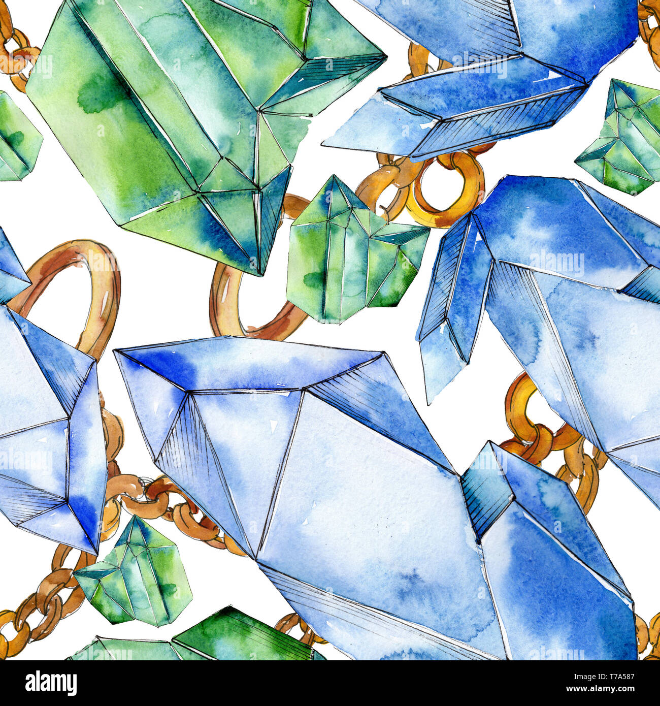 Colorful diamond rock jewelry minerals. Watercolor crystal stone ...