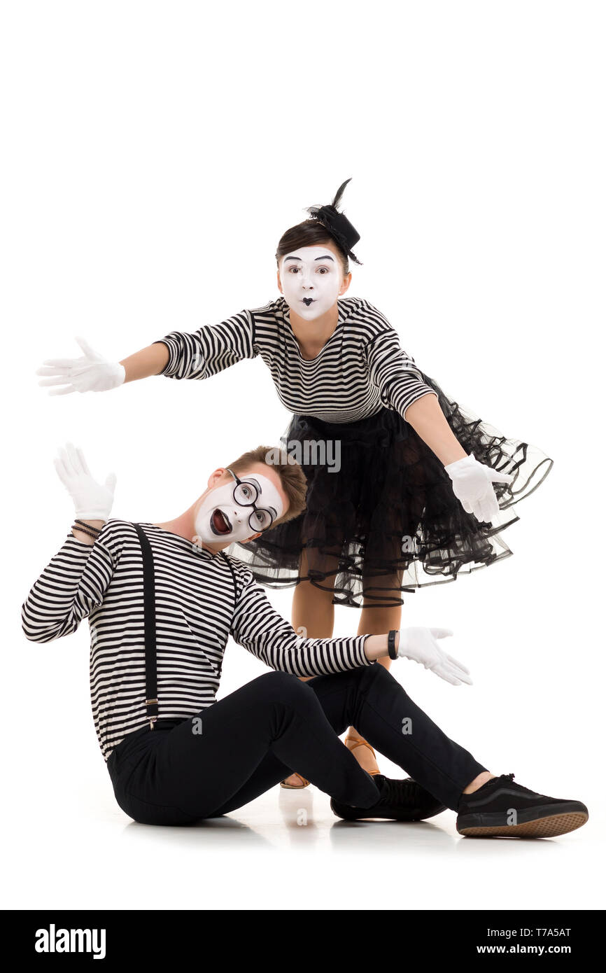 surprised mimes in striped shirts isolated on white background Stock ...