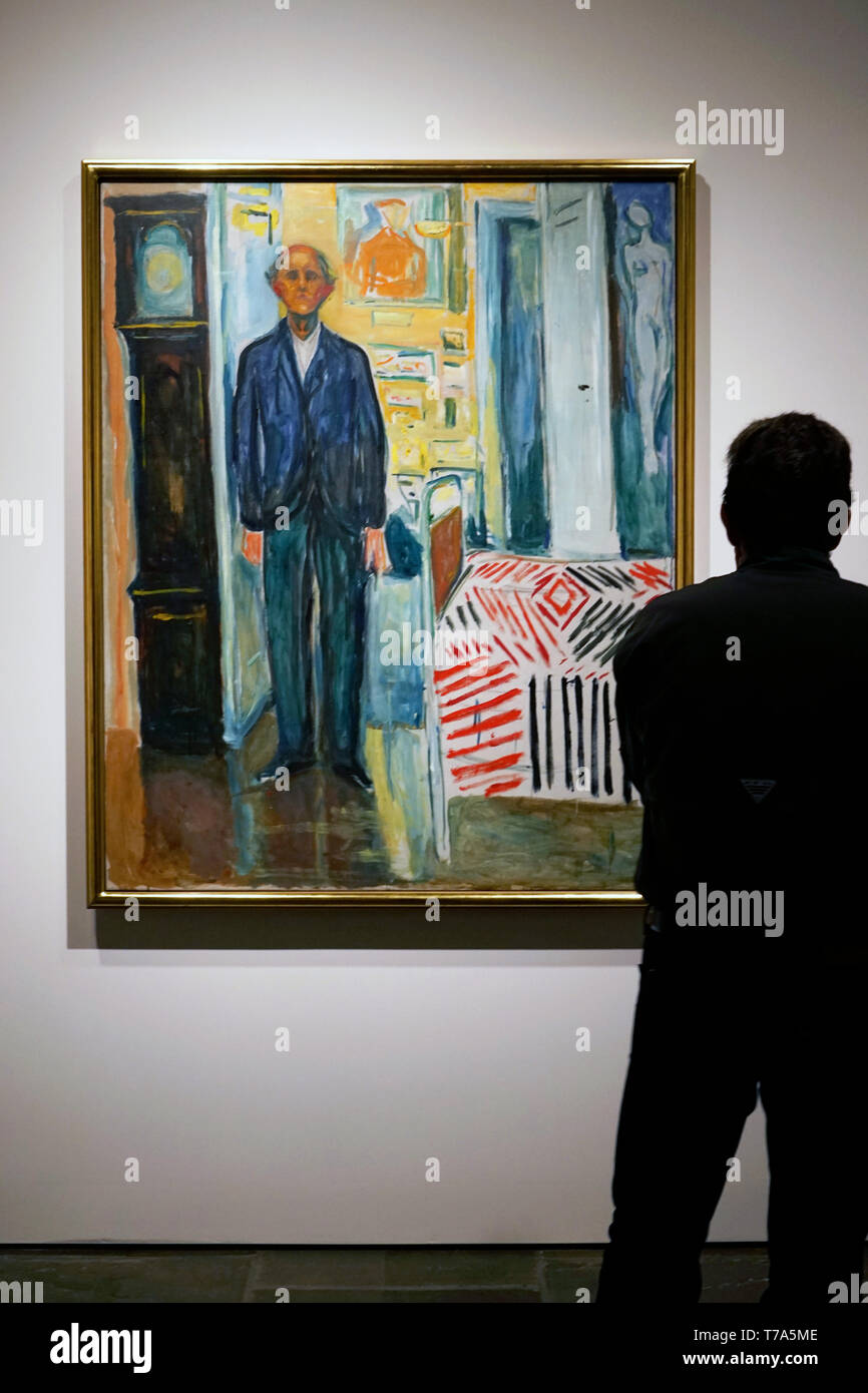 Edvard Munch Self Portrait Between Clock Bed