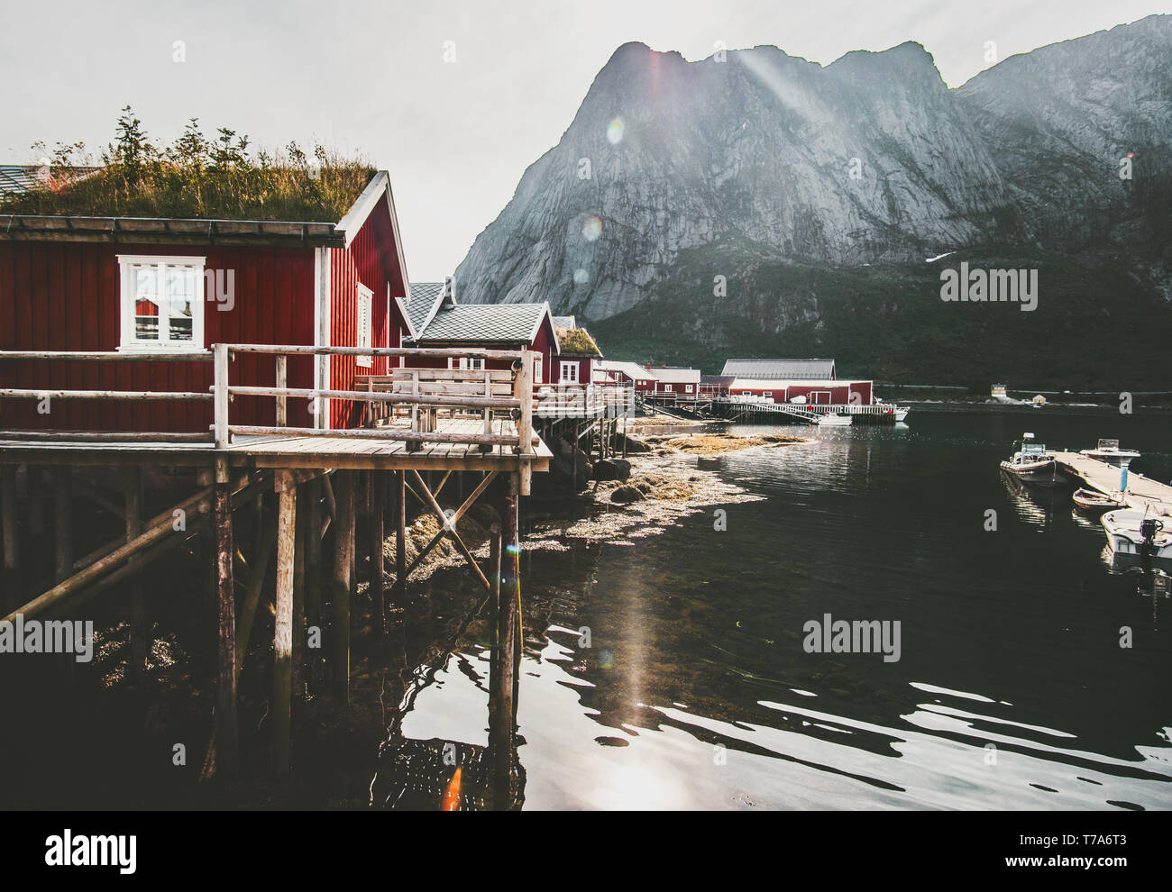 Reine village in Norway popular traditional rorbu red wooden houses at ...