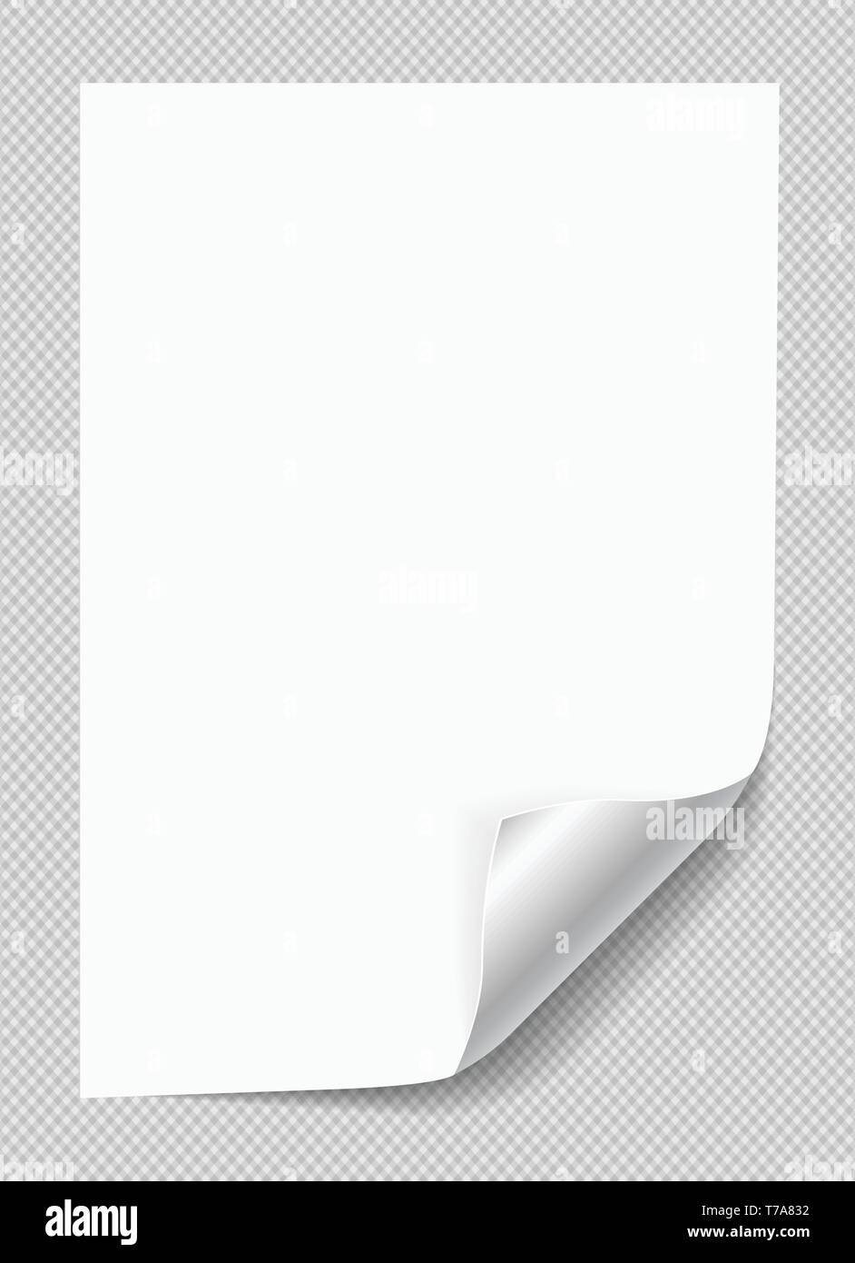 White notebook paper with curled corner for text or advertising message ...