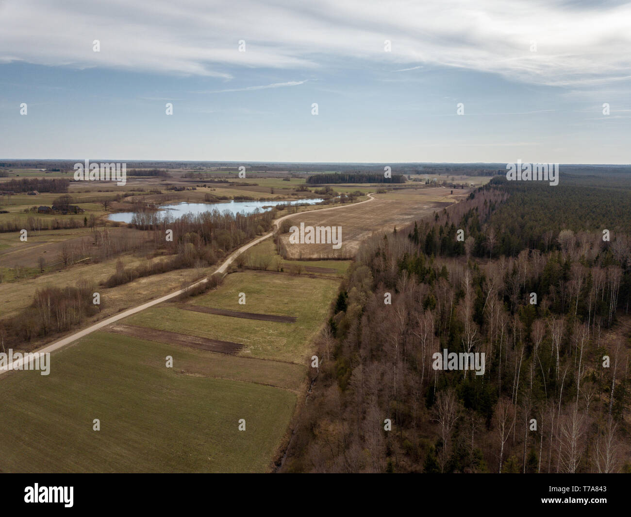 aerial view of rural area with forests and lakes in early spring Stock ...