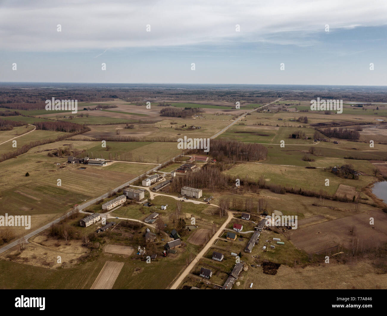 aerial view of rural area and roads in spring. overcast day Stock Photo ...