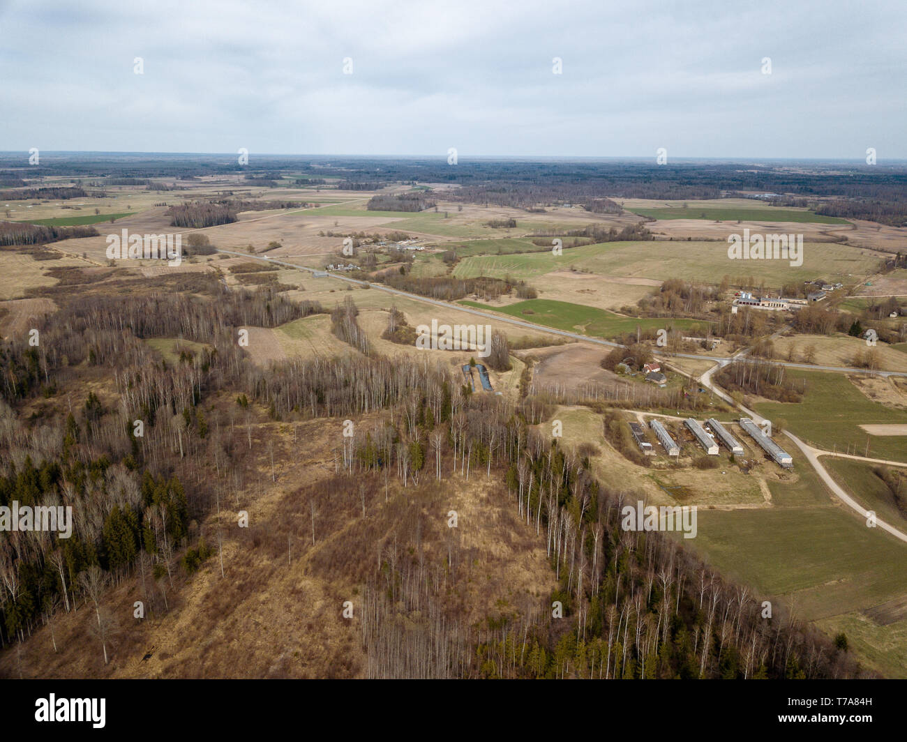 aerial view of rural area and roads in spring. overcast day Stock Photo ...