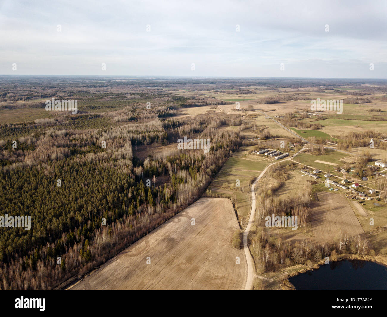 aerial view of rural area and roads in spring. overcast day Stock Photo ...