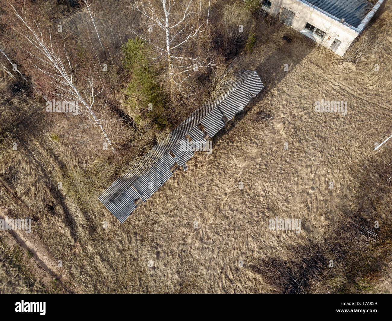 aerial view of abandoned rural housing buildings in spring Stock Photo ...