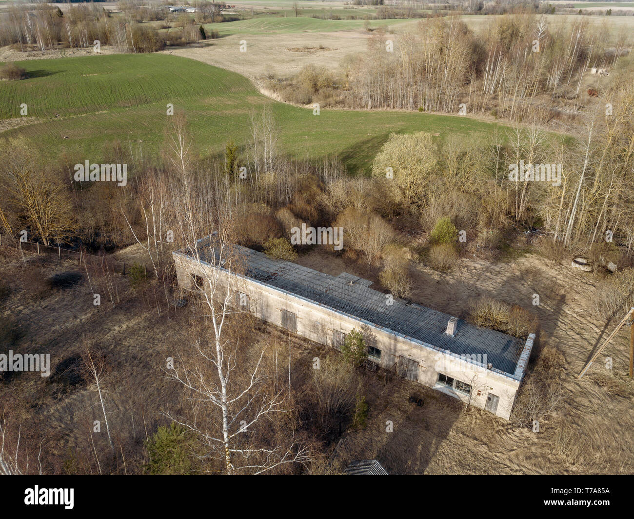 aerial view of abandoned rural housing buildings in spring Stock Photo ...