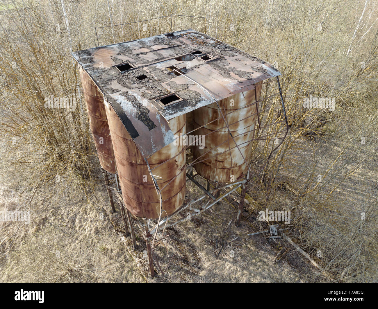 aerial view of abandoned rural housing buildings in spring Stock Photo ...