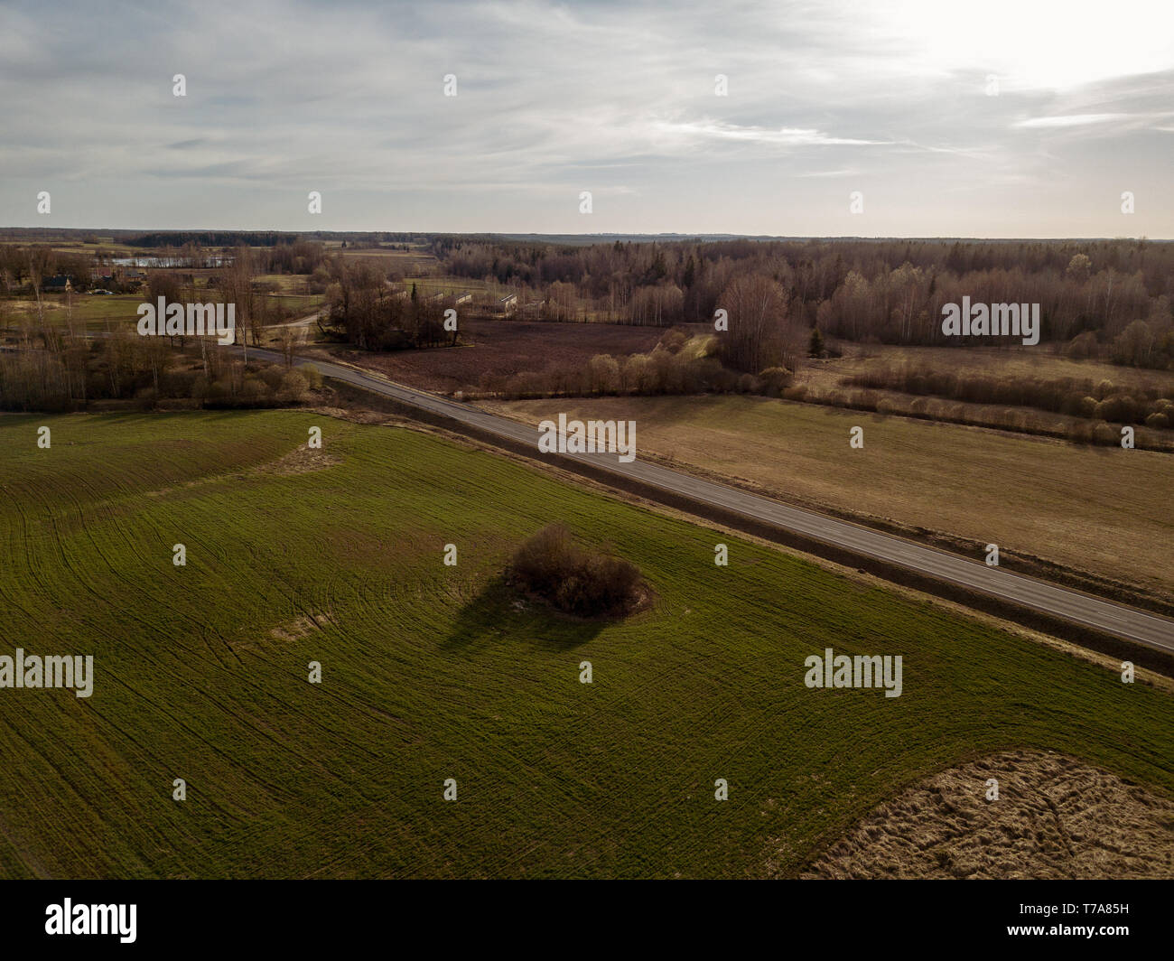 aerial view of rural area and roads in spring. overcast day Stock Photo ...