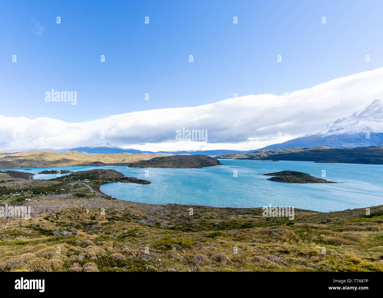 Landscape with Lago del Pehoe in Torres del Paine national park ...