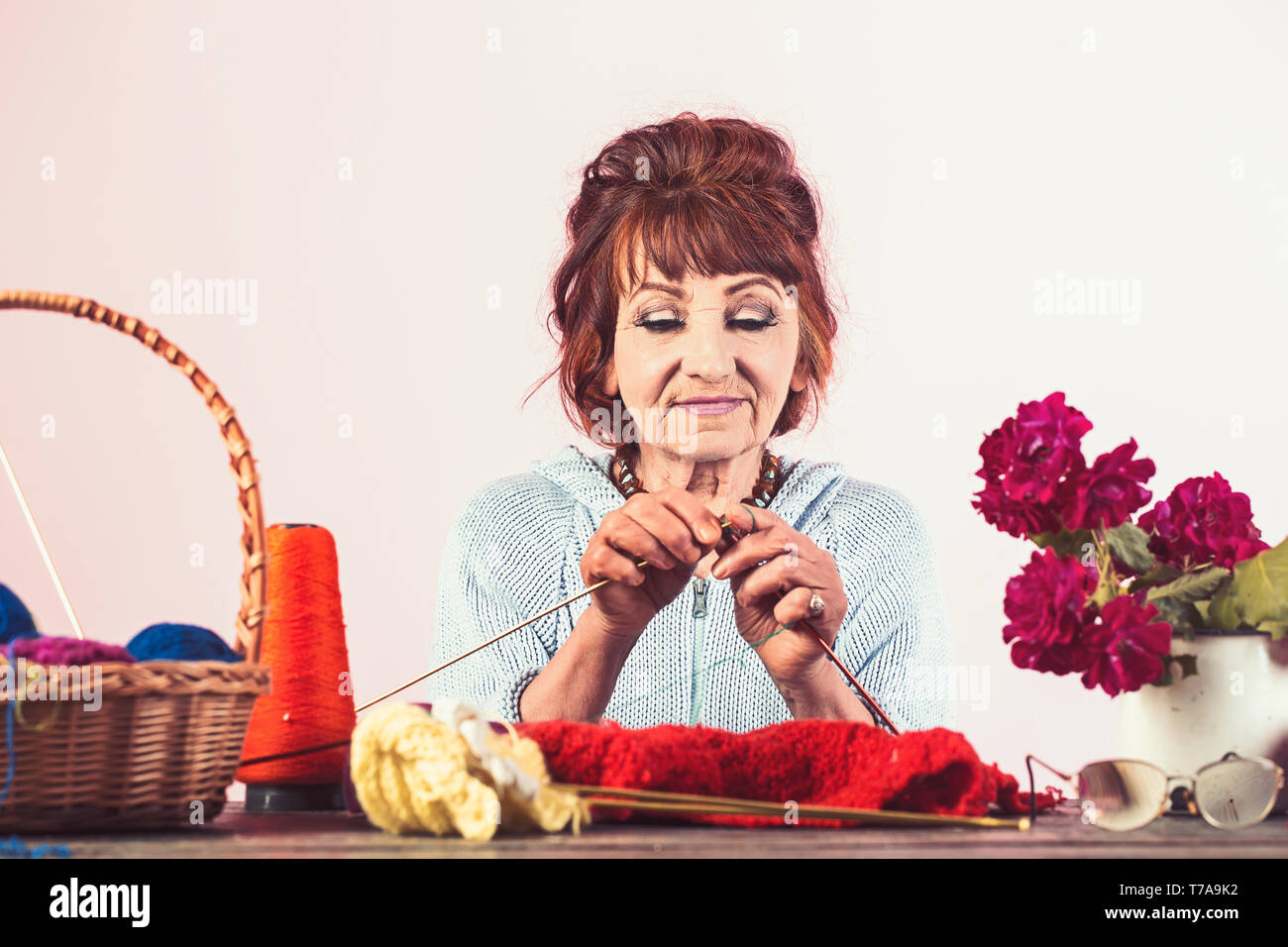 Old woman knit socks hi-res stock photography and images - Alamy