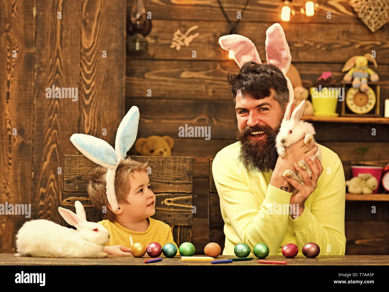 Rabbit's family with bunny ears Stock Photo - Alamy