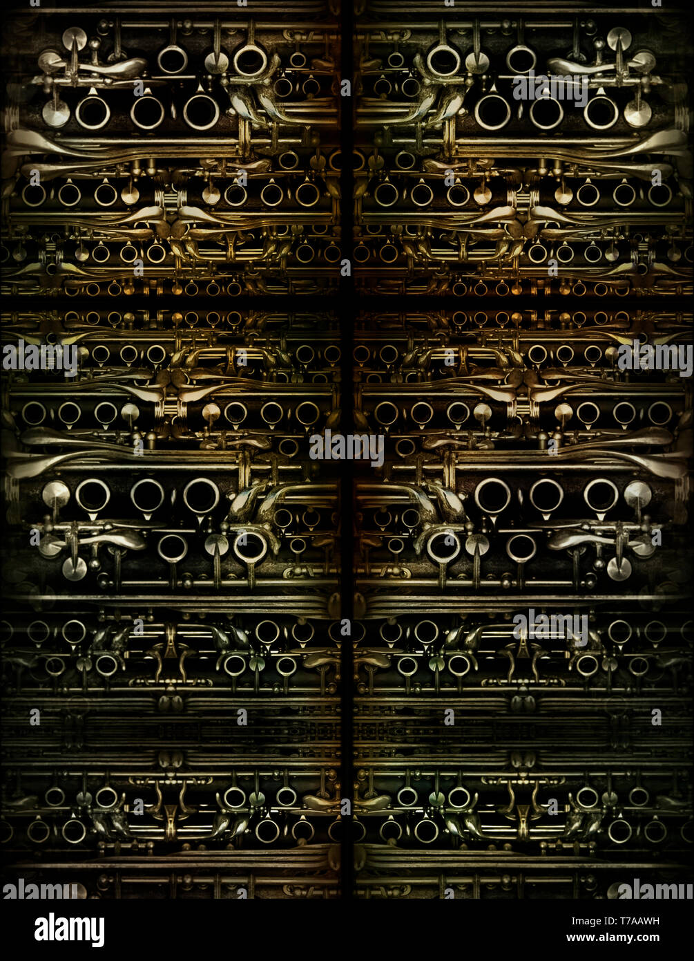 A cross shape recessed into a background pattern made from clarinet ...