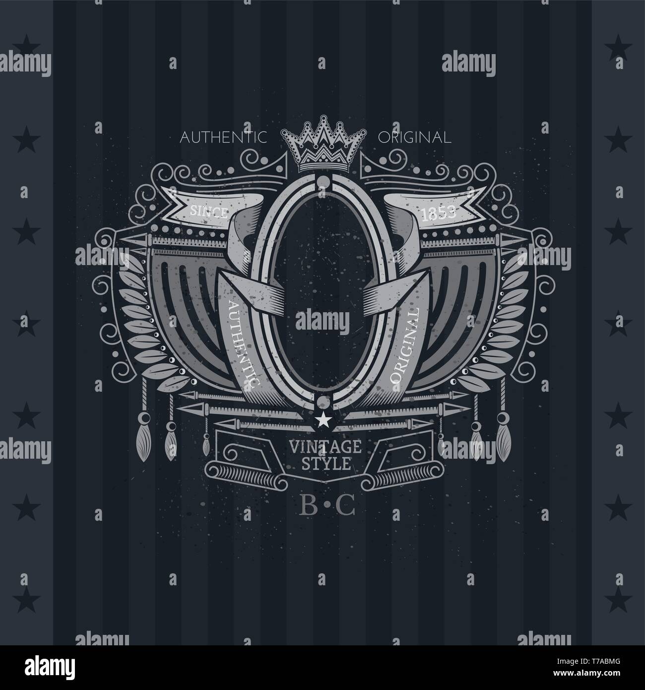 Oval Frame Between Flags, Laurel Wreath And Winding Ribbons. Vintage ...