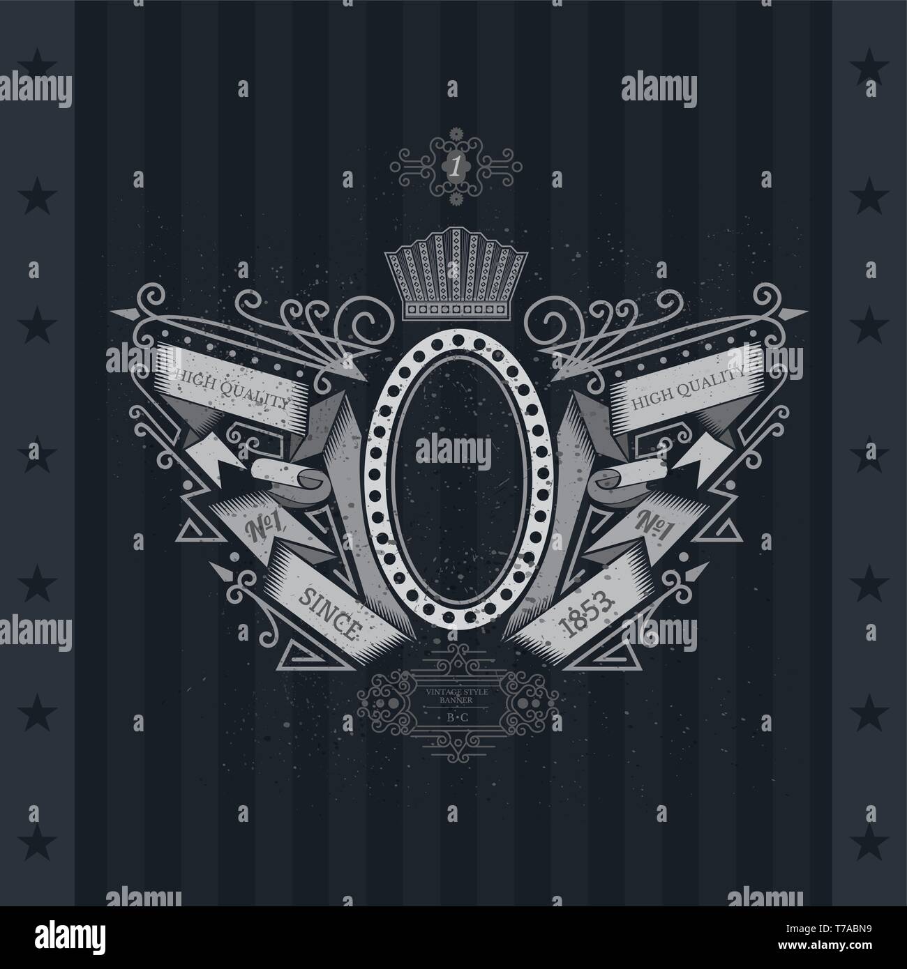 Oval Frame Between Line Pattern And Winding Ribbons. Vintage Label With ...