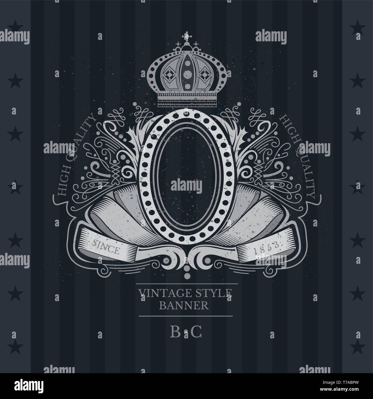 Oval Frame On The Winding Ribbons Between Line Pattern. Vintage Label ...