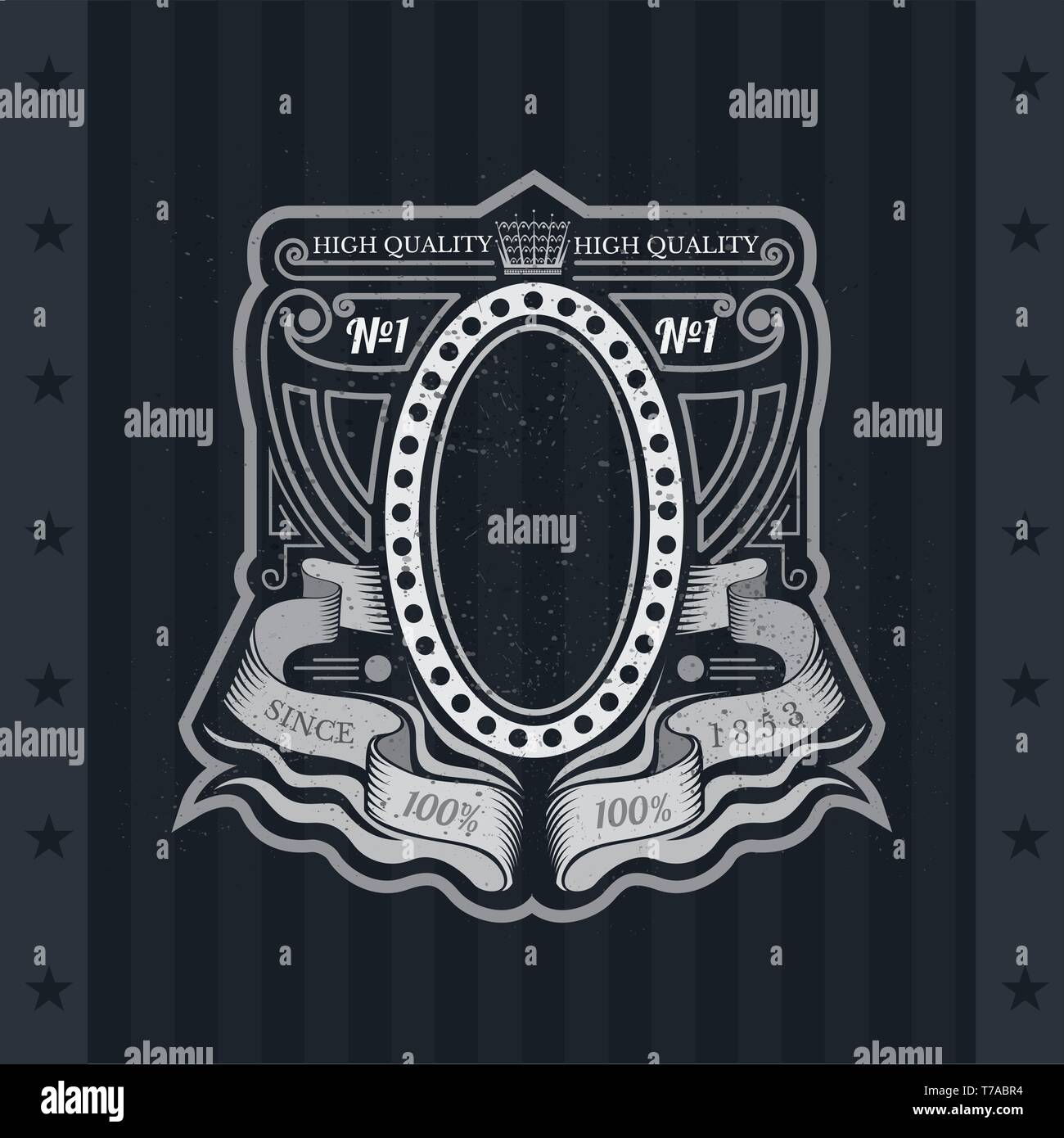 Oval Frame On With Winding Ribbons And Line Pattern. Vintage Label With ...