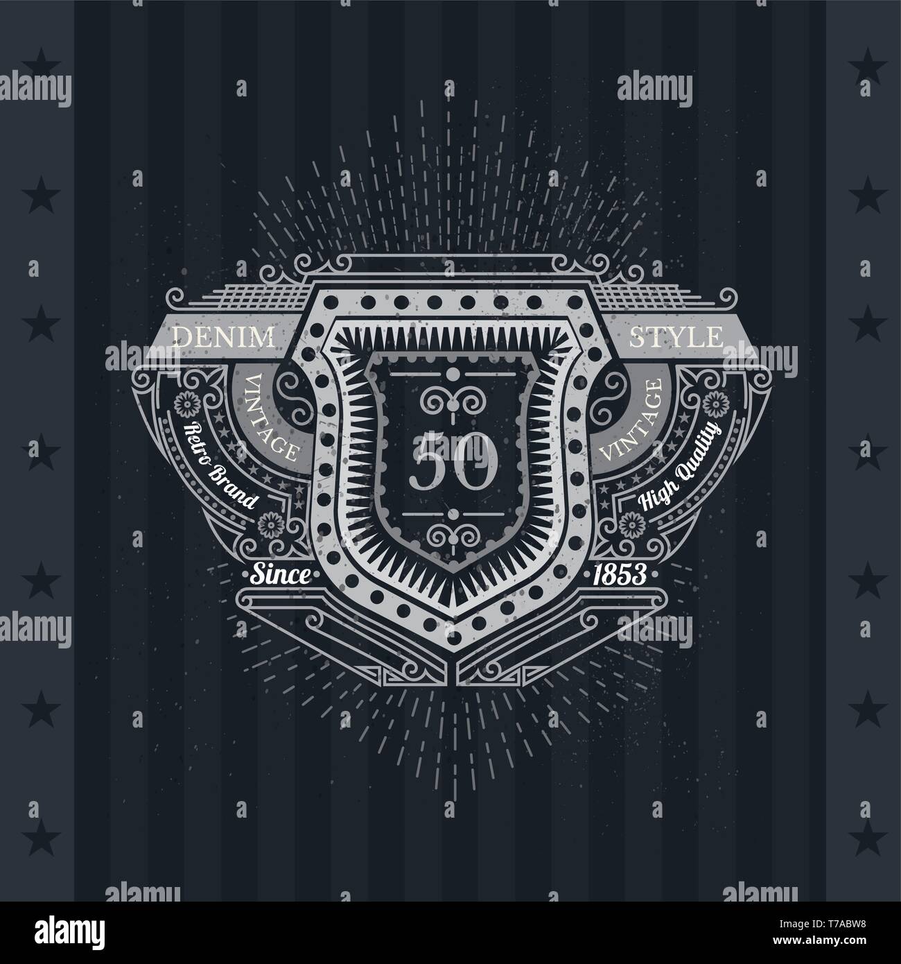 Ribbons with line pattern and light rays behind the shield on black ...