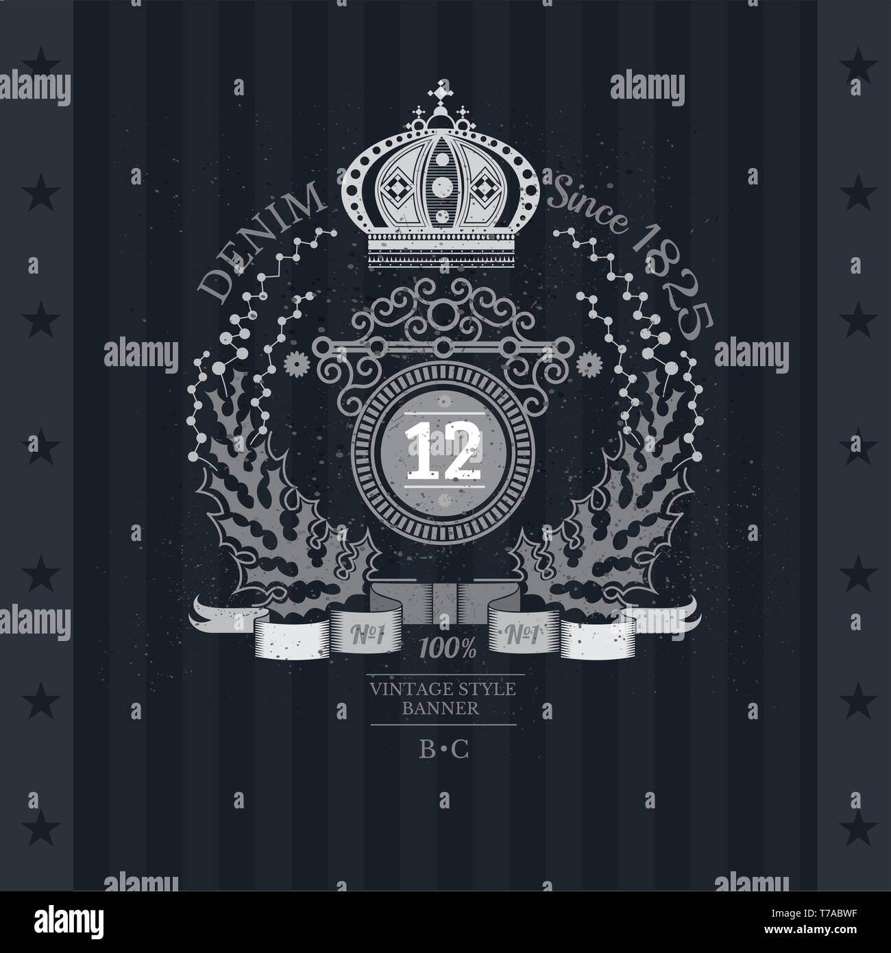 Round Line Banner With Crown Inside Abstract Wreath On Winding Ribbons ...