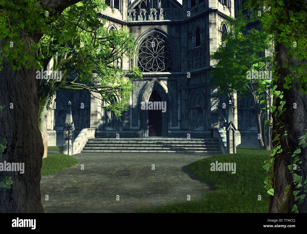 Gothic entrance to a medieval cathedral, 3d render Stock Photo - Alamy